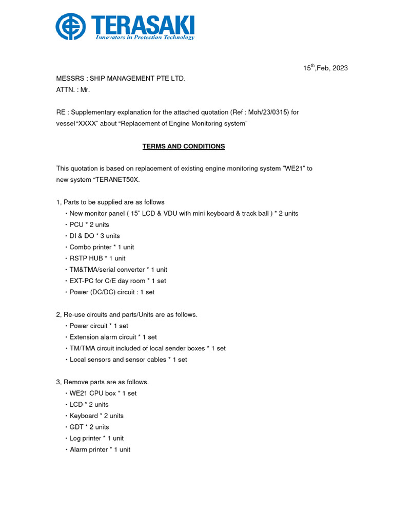 Engine Monitoring System Quotation Details | PDF