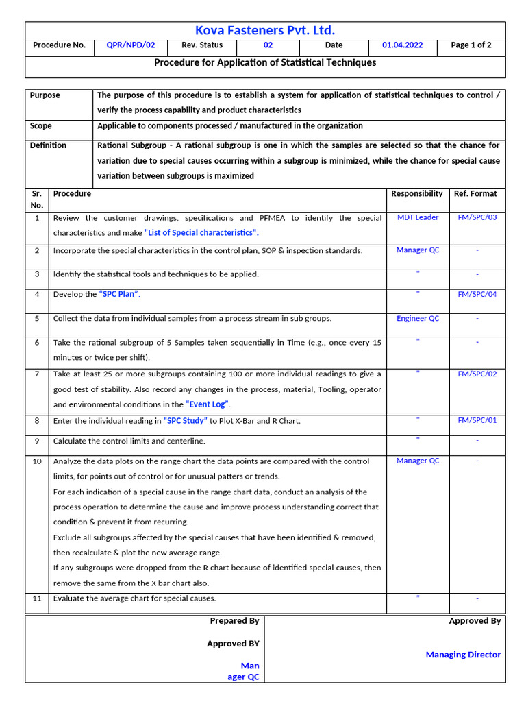 QPR NPD 02 Procedure For Application of Statistical Techniques | PDF ...