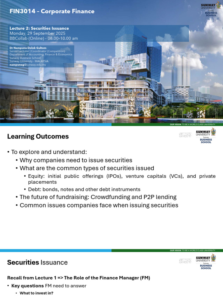 Lecture 2 - Securities Issuance | PDF | Corporate Finance | Venture Capital