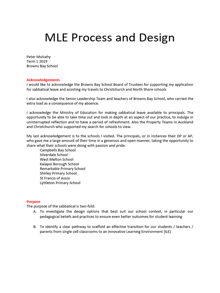 Peter Mulcahy - MLE Design - Sabbatical Report 2019 | PDF | Teachers | Pedagogy