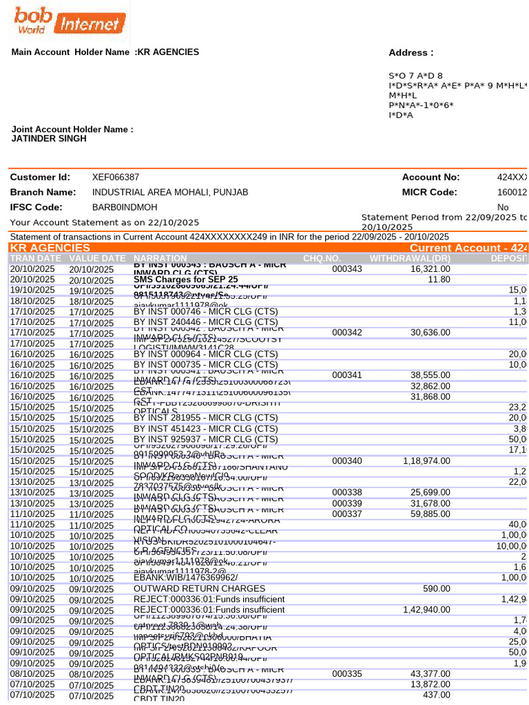 KR Agencies Account Statement 2025 | PDF | Banking Technology | Payments