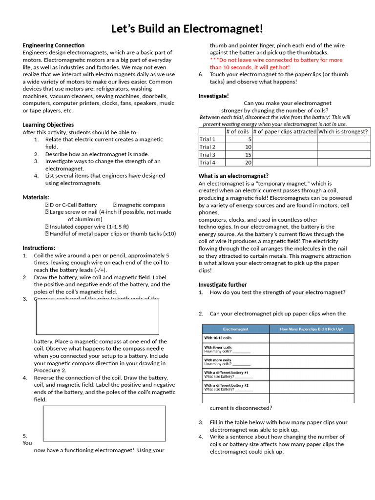 Let Us Build An Electromagnet! | PDF | Electric Motor | Magnetism
