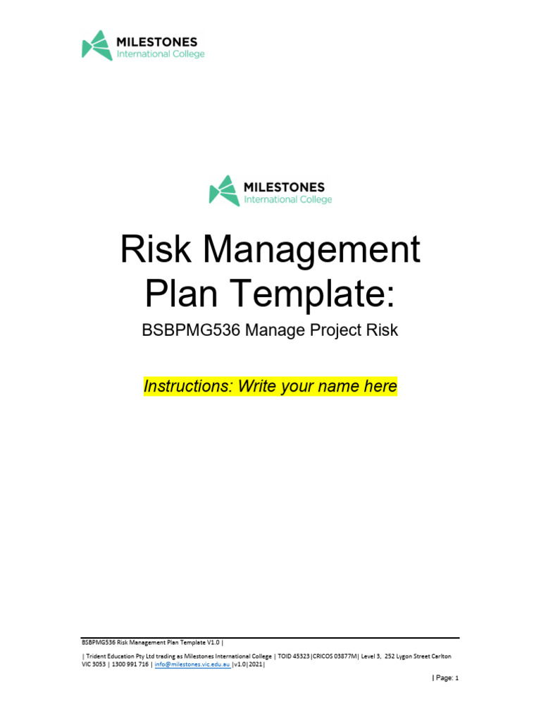 Risk Management Plan Template | PDF