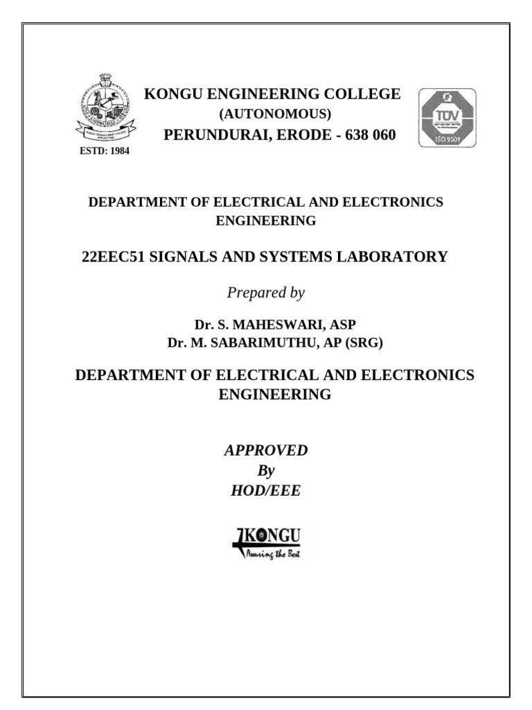Signals and Systems Lab Manual | PDF | Computer Engineering | Signal ...