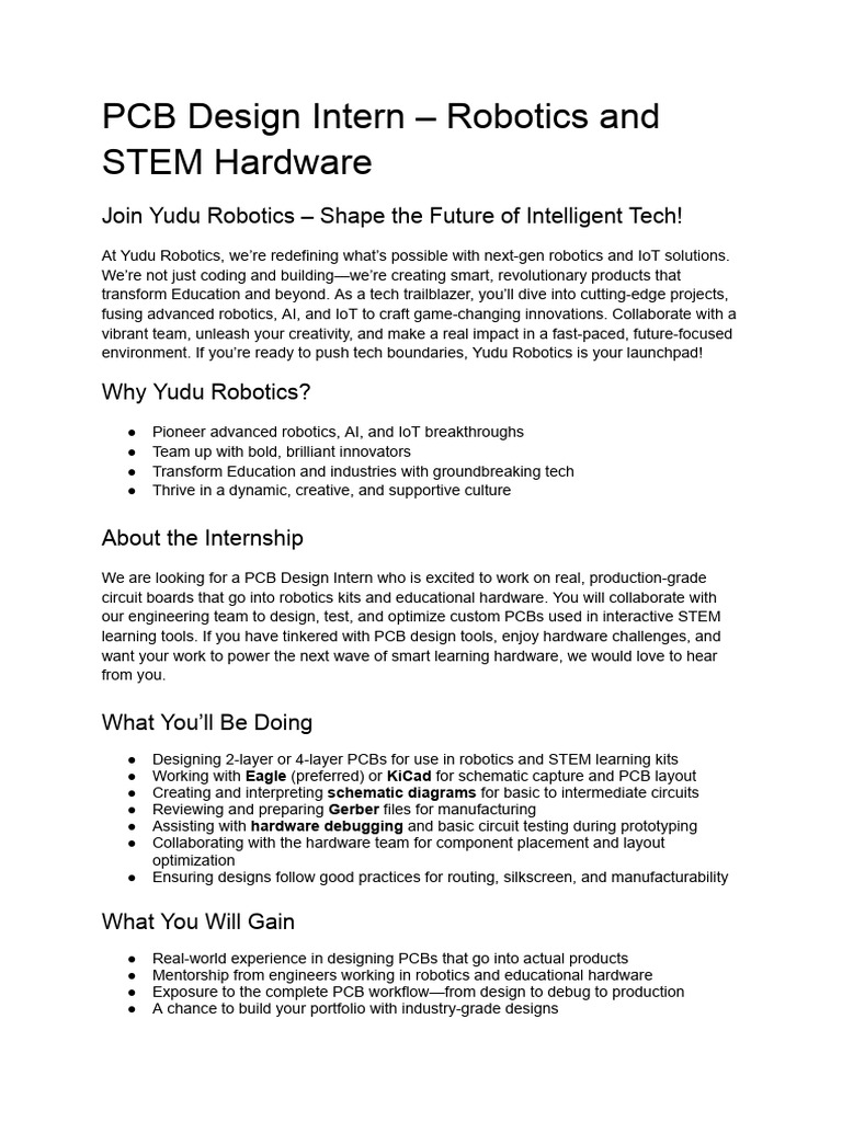 PCB Design Intern - Robotics and STEM Hardware | PDF | Printed Circuit ...