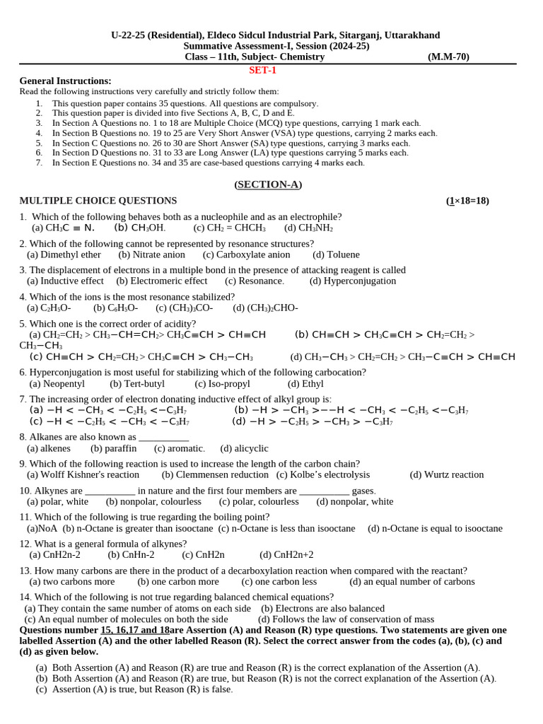 Chemistry SA 1 Class 11 Chemistey (1) REVISED | PDF | Alkane | Alkene