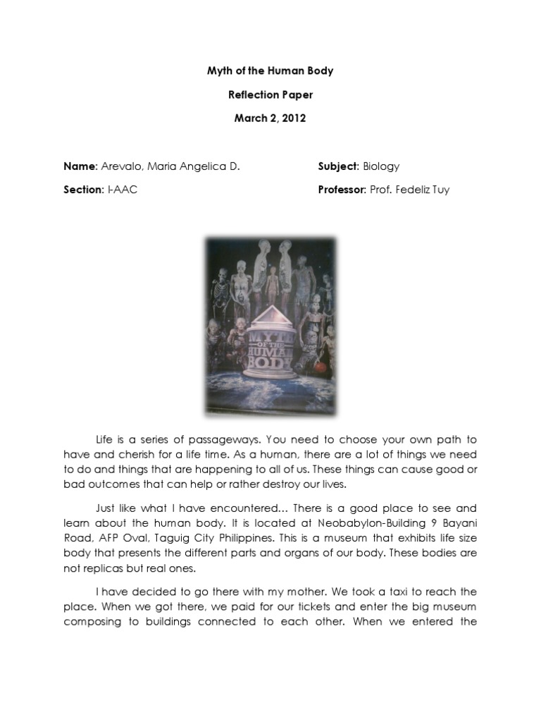 Myth of The Human Body Reflection Paper March 2, 2012 | Download Free ...