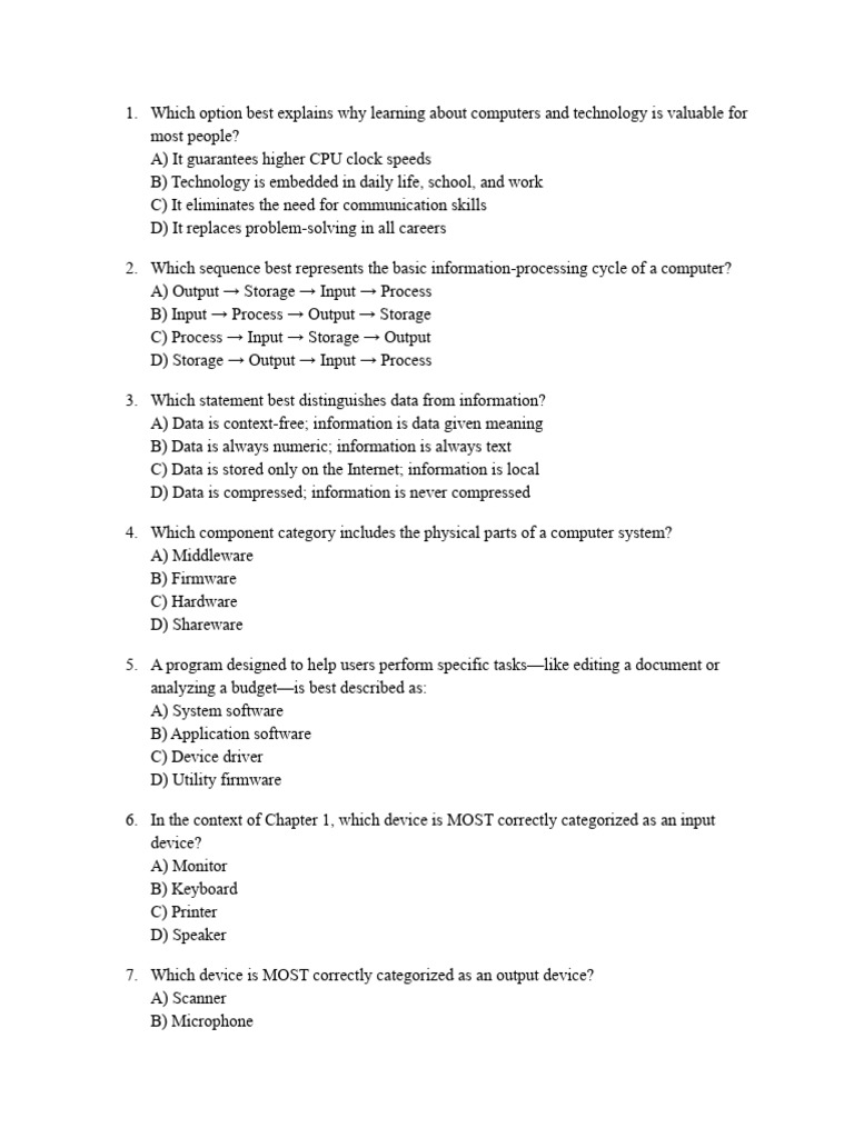 Introduction To Computers - Midterm Practice Review Questions | PDF ...