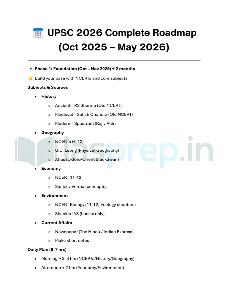 UPSC 2026 Preparation Roadmap | PDF