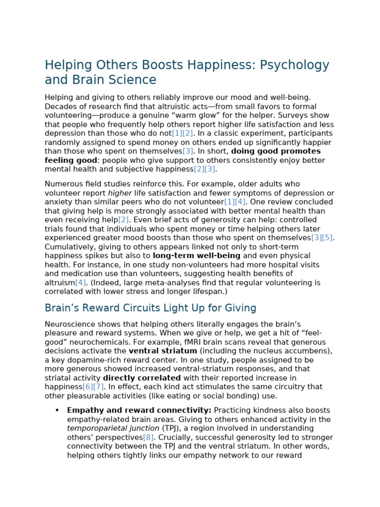 Helping Others Boosts Happiness - Psychology and Brain Science | PDF ...
