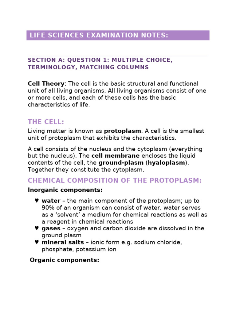 Life Sciences Cell Structure Notes | PDF | Mitosis | Cell (Biology)
