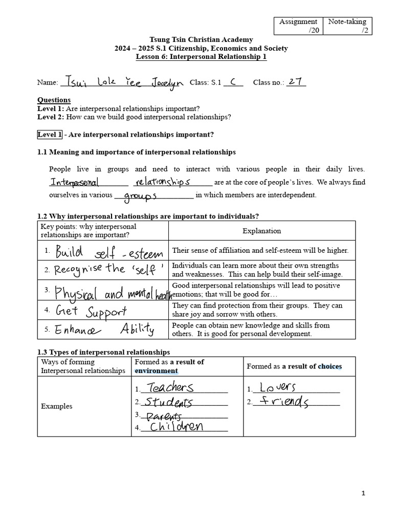 2425 S1 Lesson 6 Interpersonal Relationship | PDF | Communication | Behavior Modification