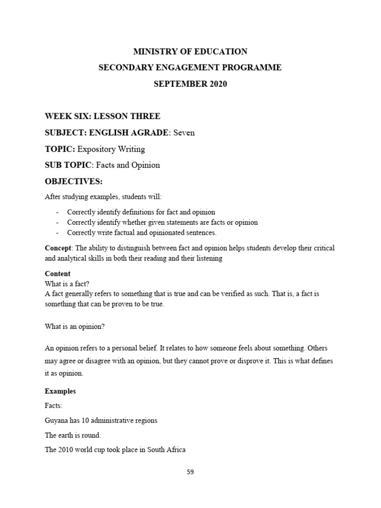 Expository Writing - Facts and Opinion | PDF