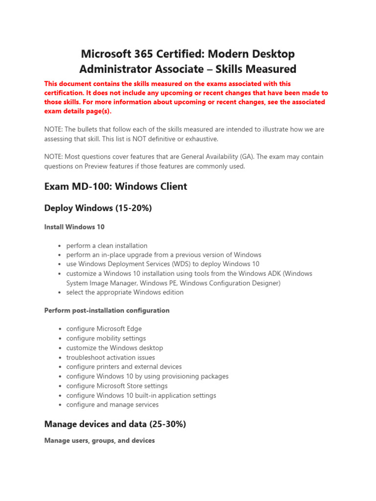 Microsoft 365 Certified Modern Desktop Administrator Associate Skills ...