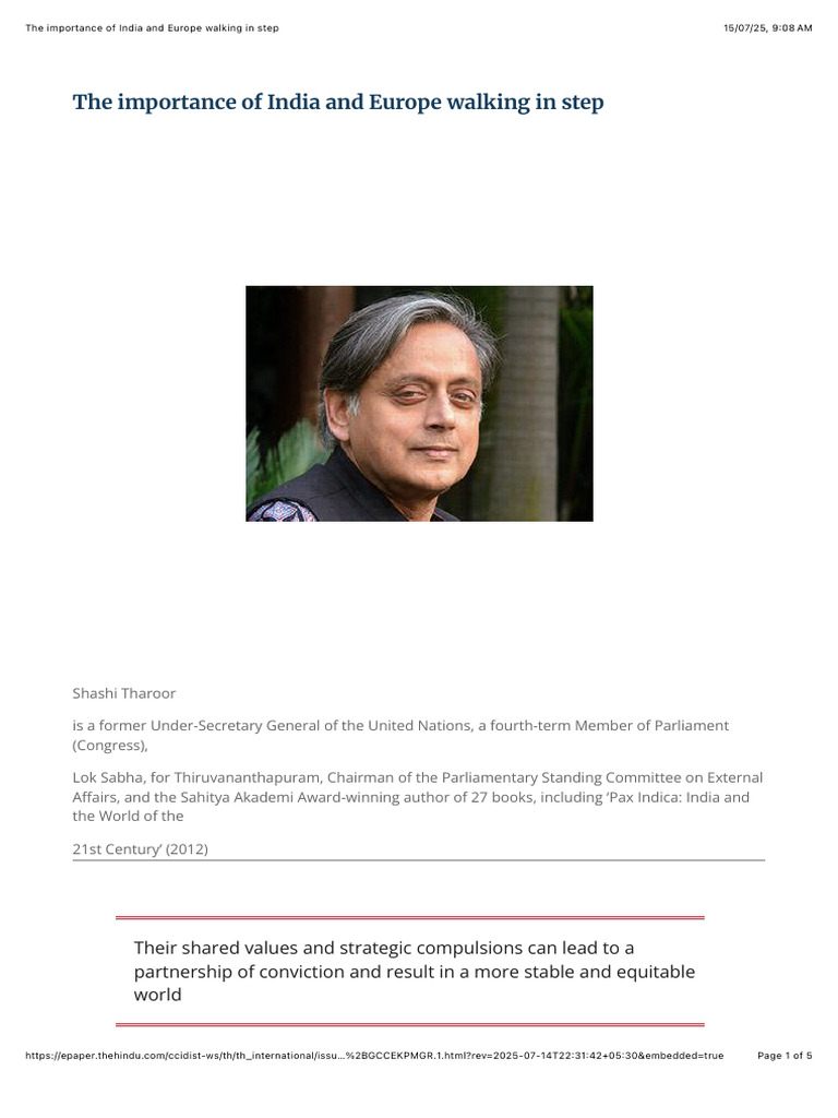 The Importance of India and Europe Walking in Step | PDF ...