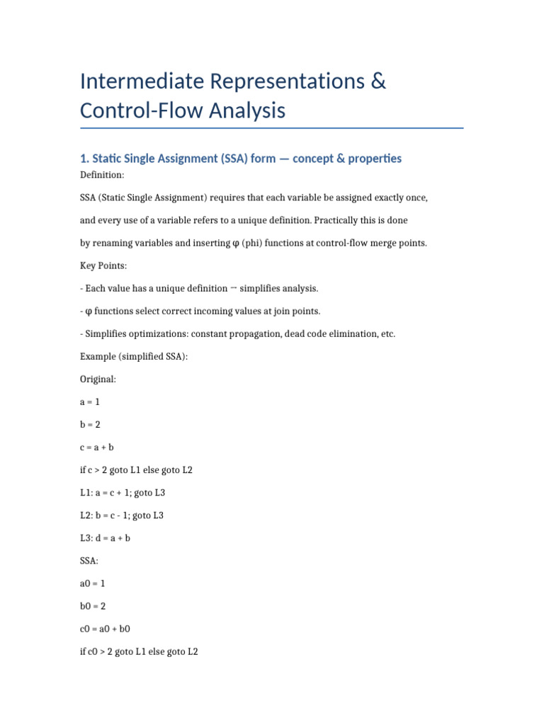 Intermediate Representations ControlFlow | PDF | Implementation ...