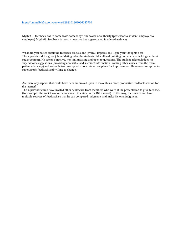 Week 6 Reflection On Feedback | PDF
