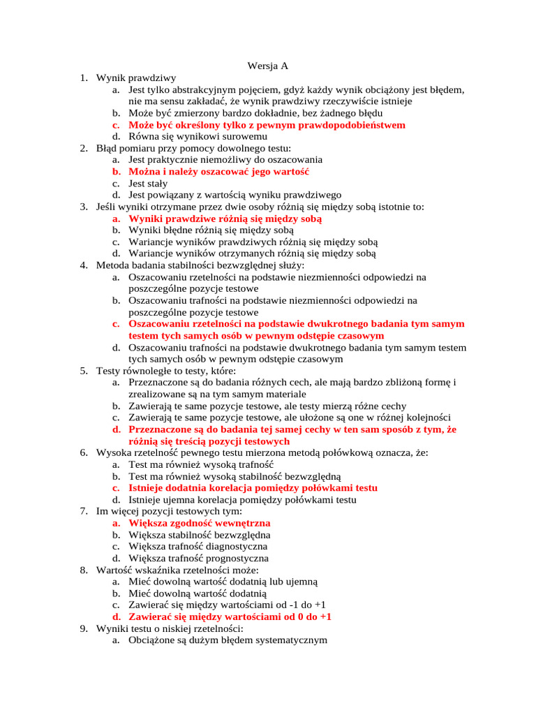 Psychometria Test A + Odp | PDF
