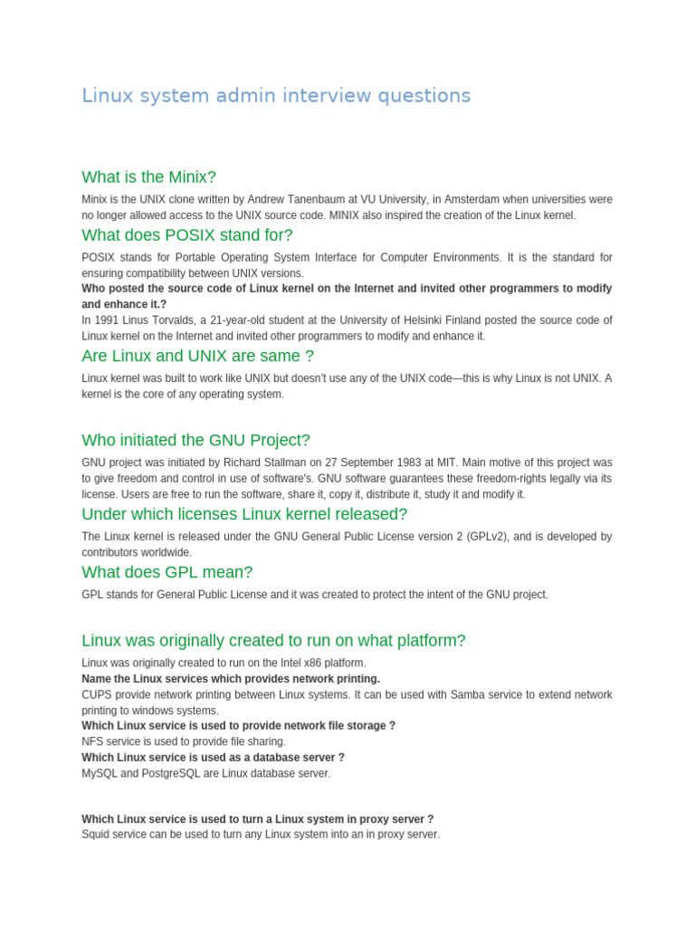 Linux System Admin Interview Questions | PDF | Linux | Gnu