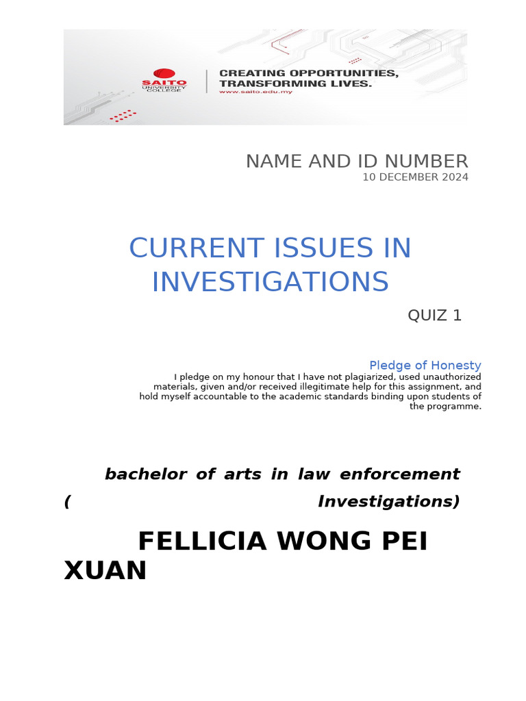 Current Issues in Investigations Quiz | PDF