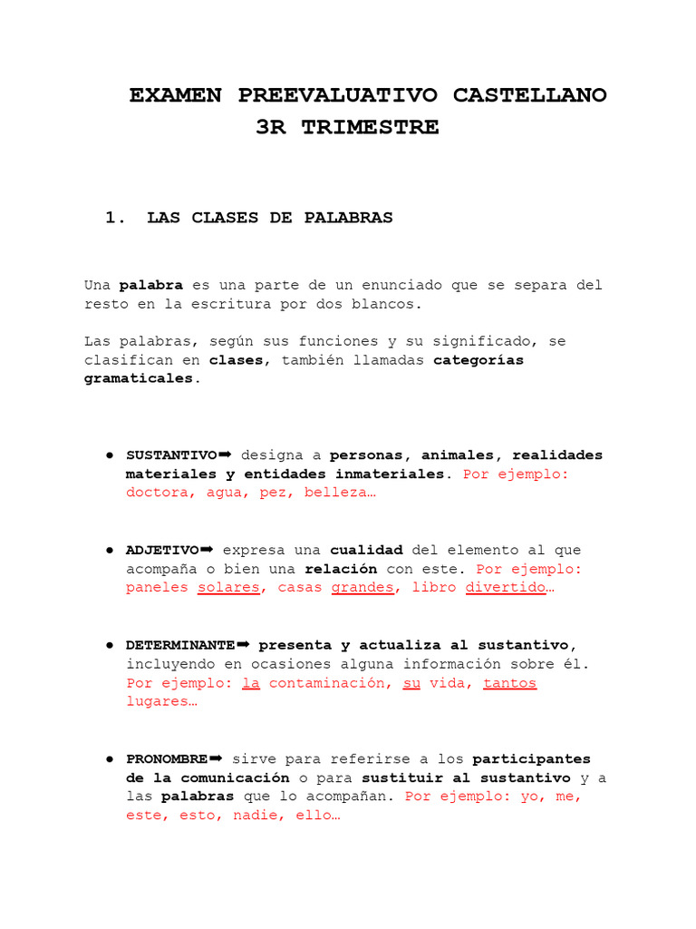 Clases de Palabras en Castellano | PDF | Género gramatical | Sustantivo