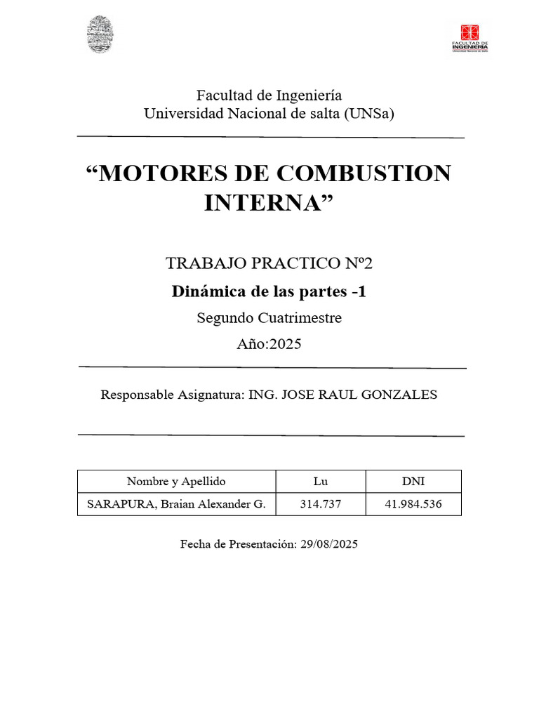 TP2 1 Mci | PDF | Pistón | Motor de combustión interna