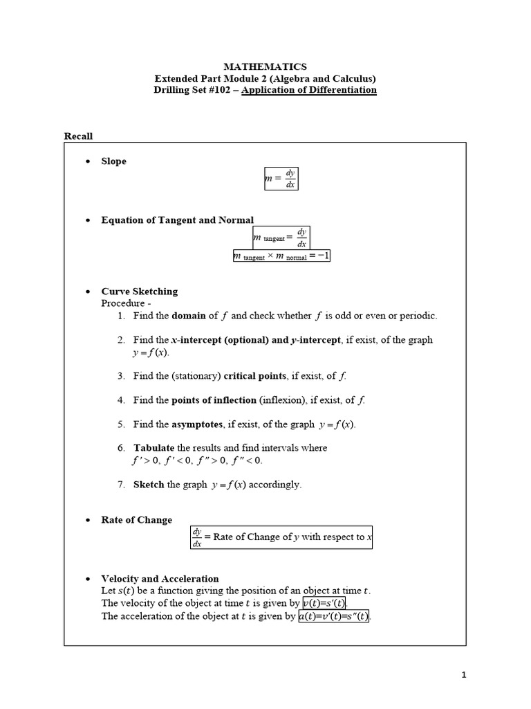 Drilling Set 102 - Application of Differentiation | PDF | Geometry | Mathematical Analysis