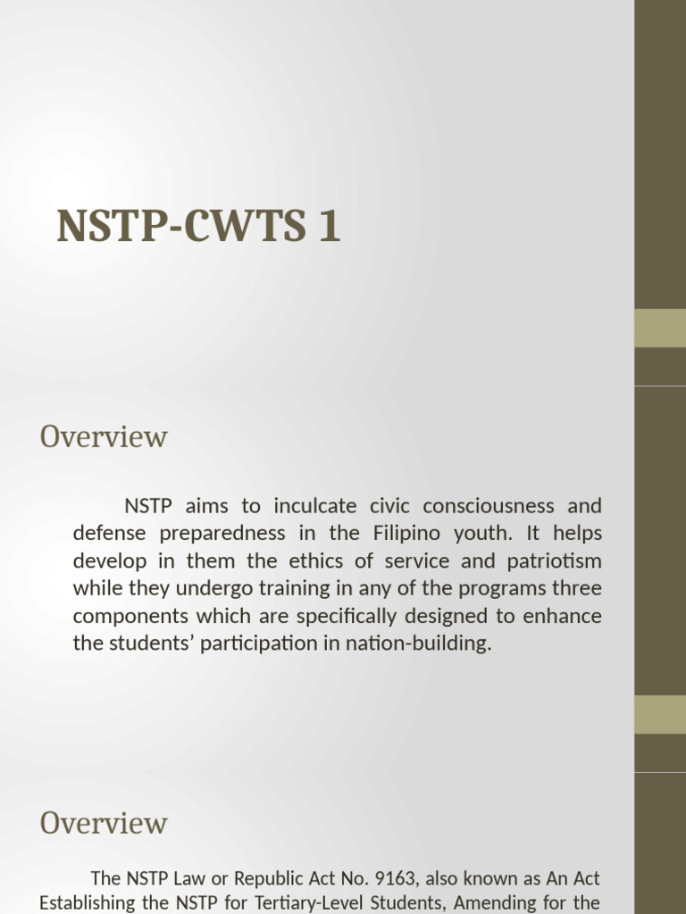 NSTP-CWTS Overview and Components | PDF | Reserve Officers' Training Corps