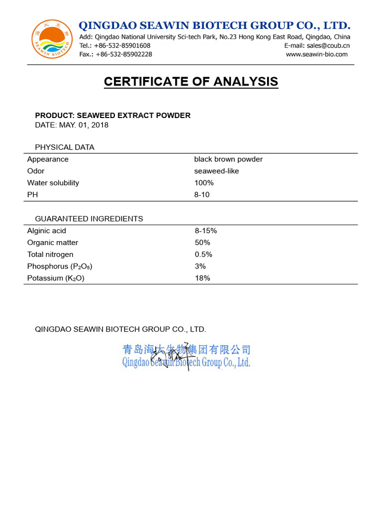 Coa-Seaweed Extract Powder | PDF