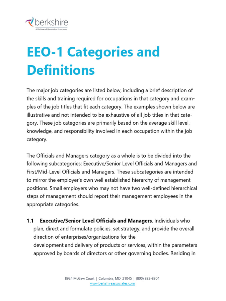 EEO-1 Job Classification Overview | PDF