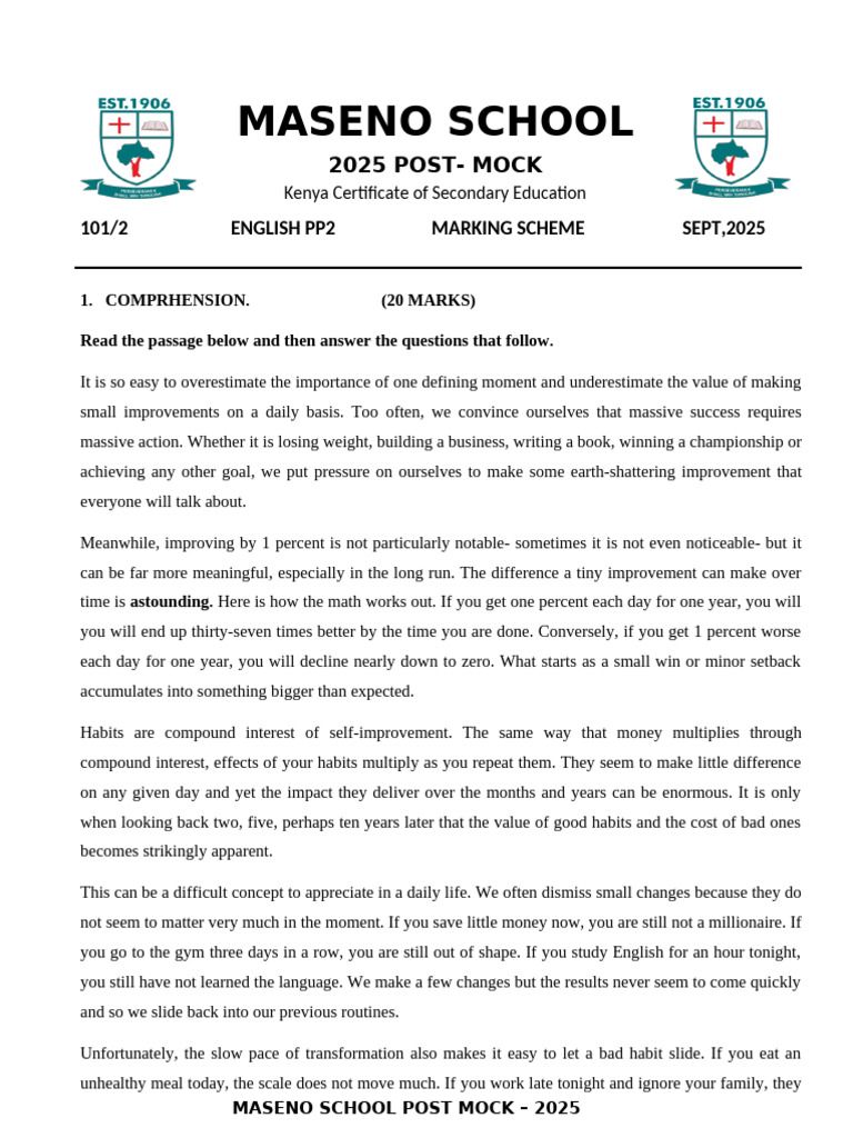 2025 English Paper 2 Marking Scheme | PDF