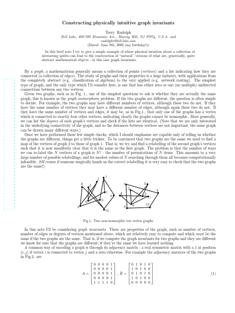 Constructing Physically Intuitive Graph Invariants Rudolph 0206068v1 ...