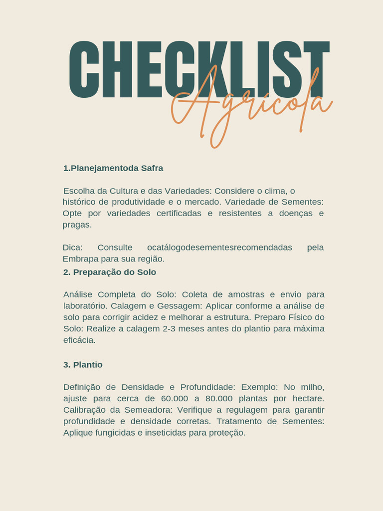 Checklist Completo para Planejamento Agrícola | PDF | Agricultura ...