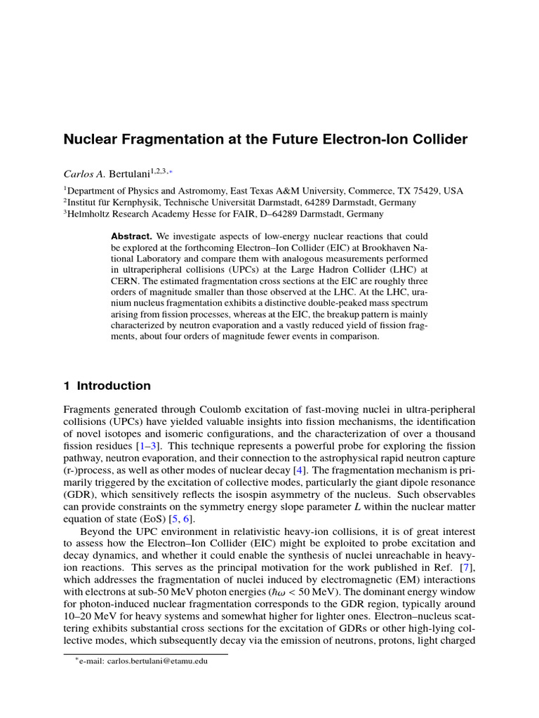 Nuclear Fragmentation at The Future Electron-Ion Collider | PDF ...