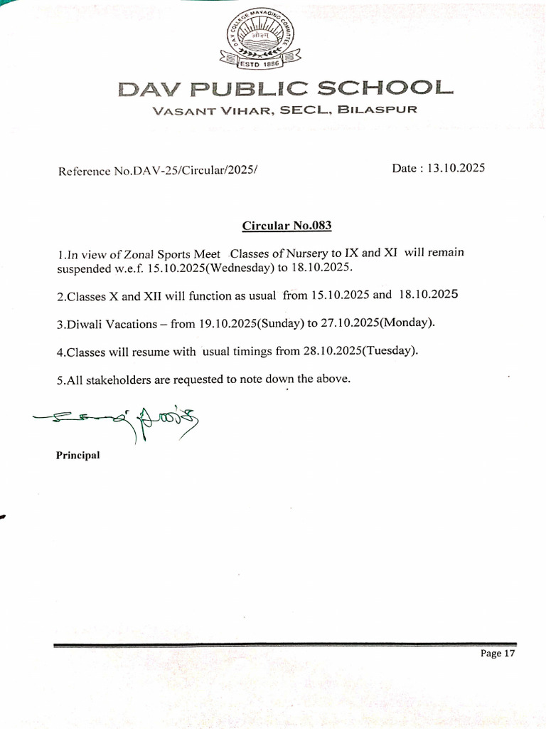 Holiday Circular 1 | PDF