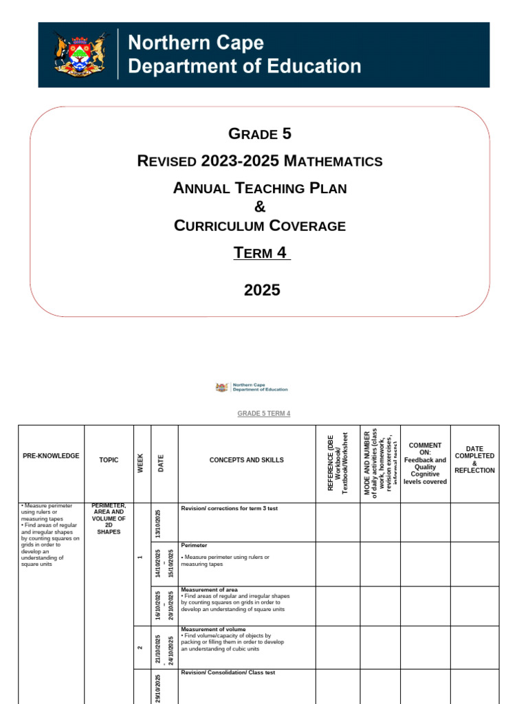 Grade 5 Maths ATP Term 4 2025 | PDF | Volume | Litre