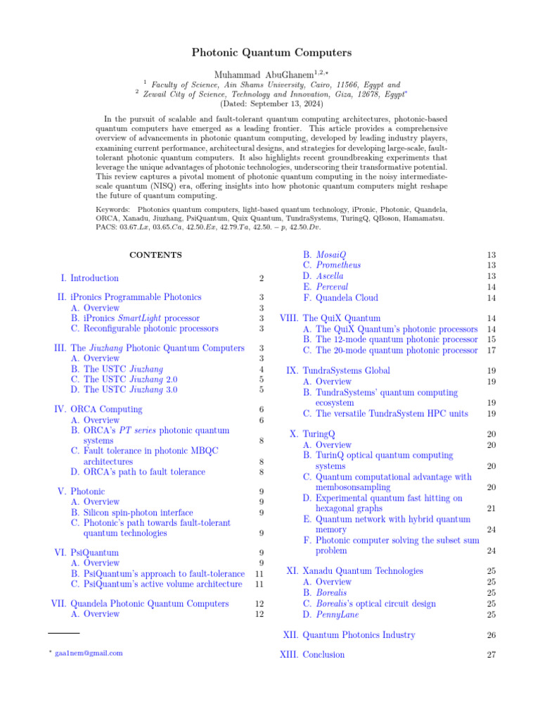Photonic Quantum Computers 2409.08229v1 | PDF | Quantum Computing | Laser