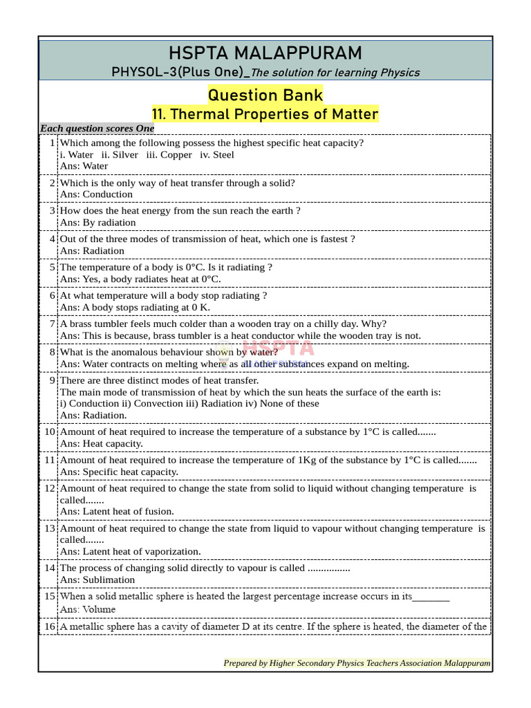Thermal Properties of Matter QB | PDF | Heat | Heat Transfer