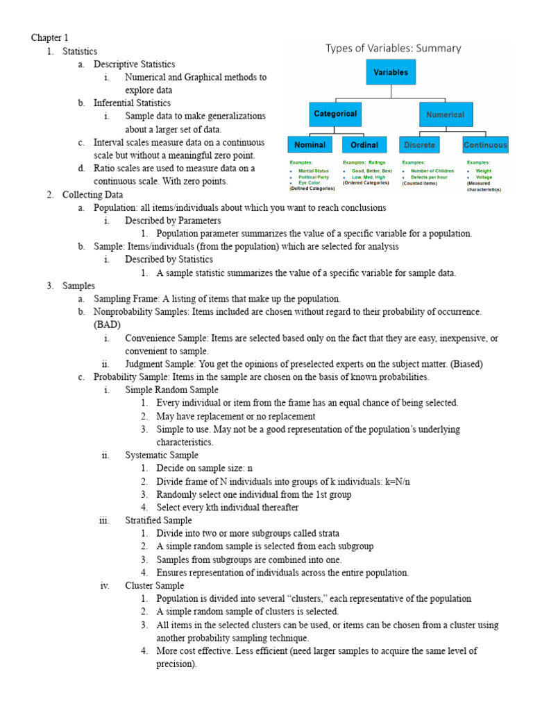 Stats Cheat Sheet | PDF | Quartile | Sampling (Statistics)