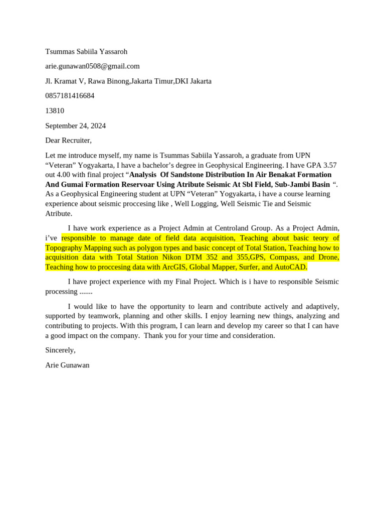 Application Letter SBL | PDF