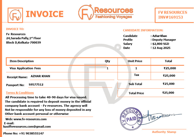 Azhar Khan 53 Invoice | PDF