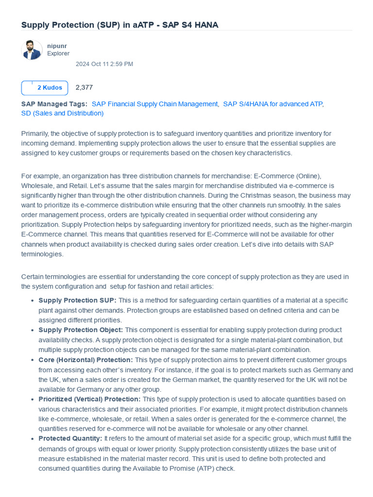 24 Supply Protection (SUP) in AATP - SAP S4 HANA - SAP Community | PDF ...