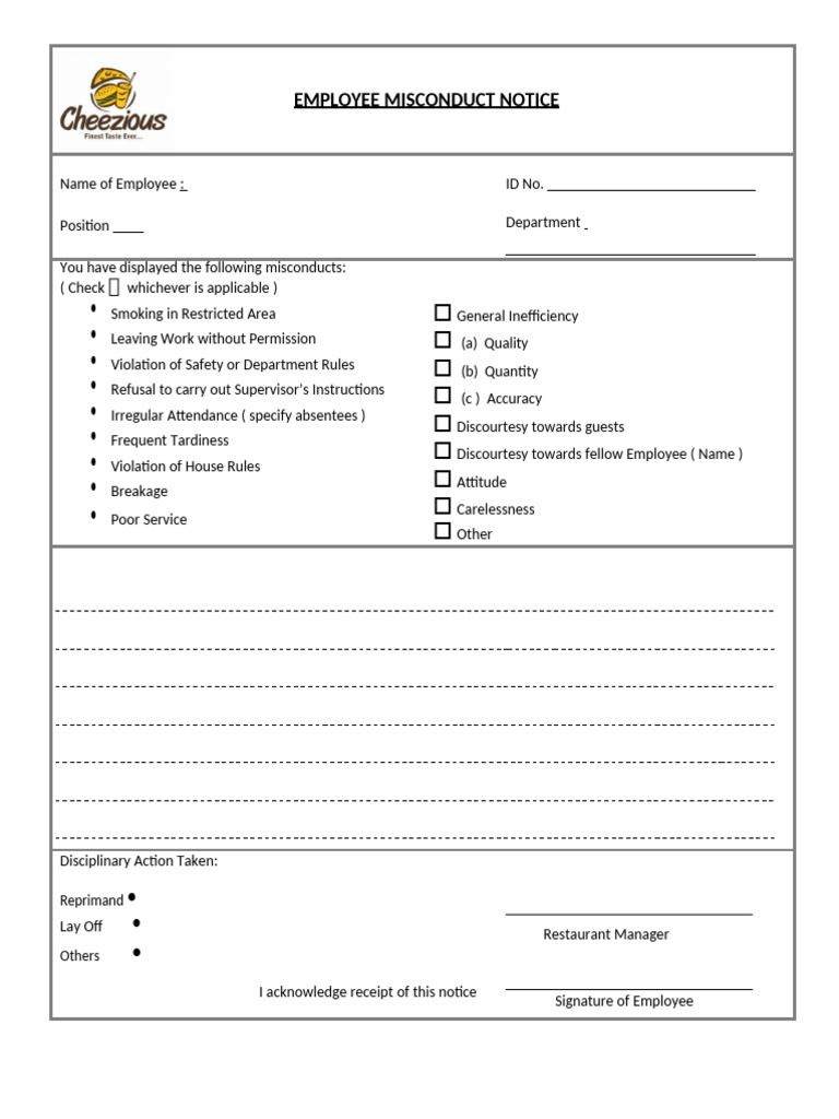Employee Misconduct Notice Template | PDF