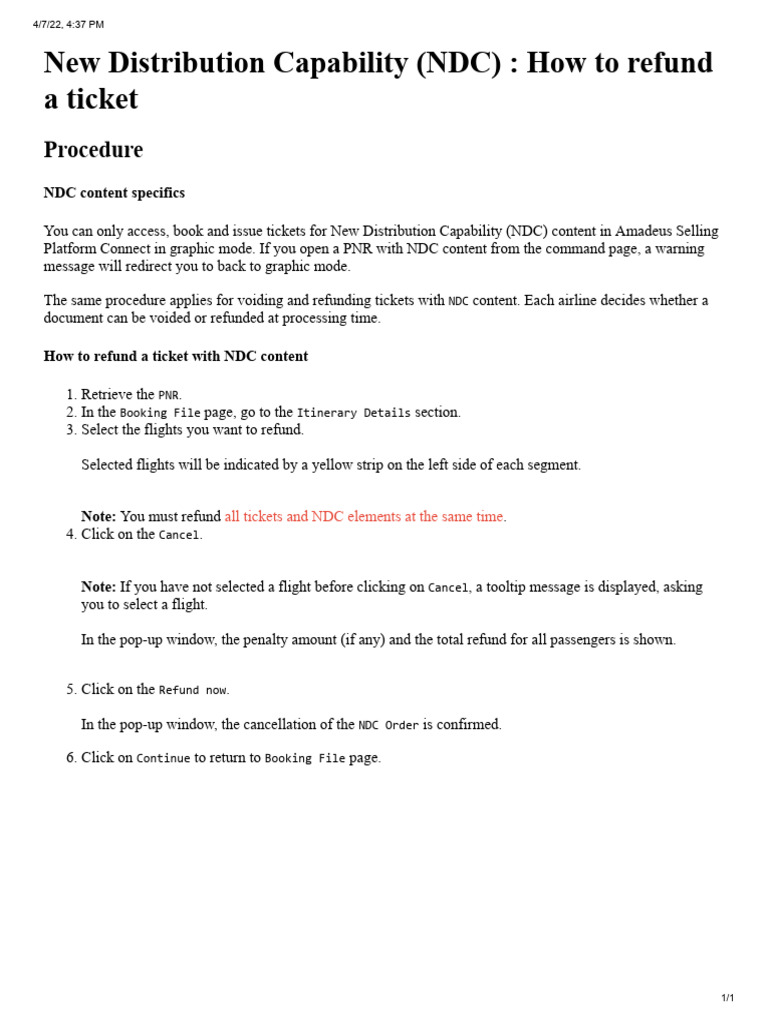 NDC Ticket Refund Procedure Guide | PDF
