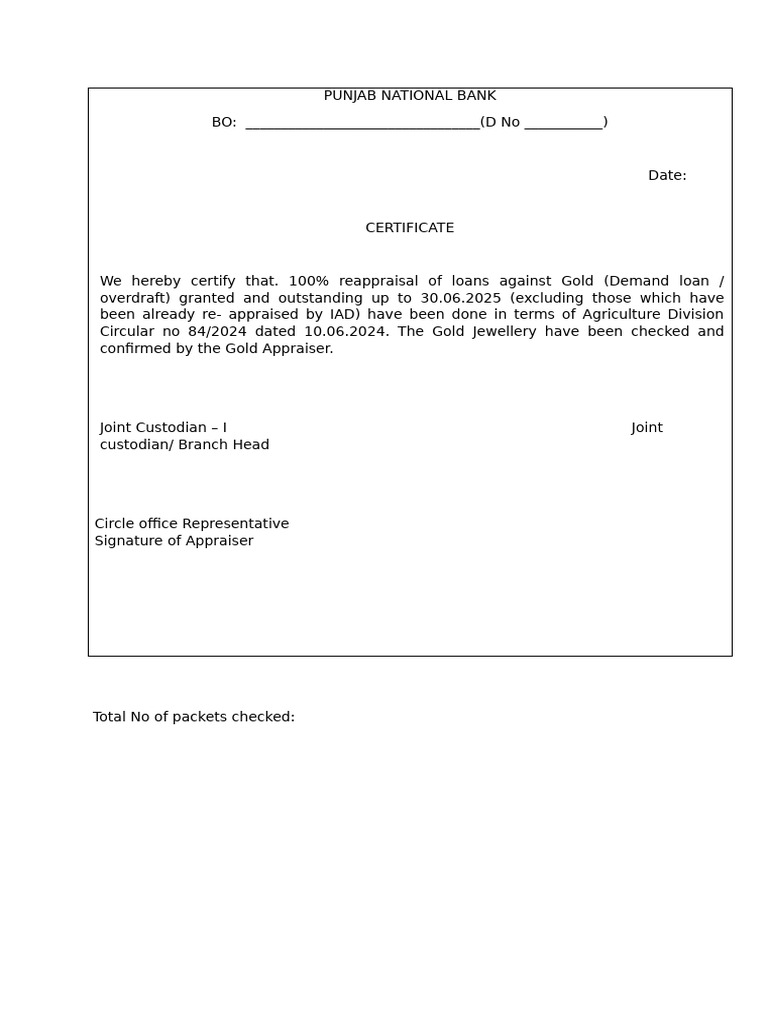 Gold Appraisal Certificate Format | PDF
