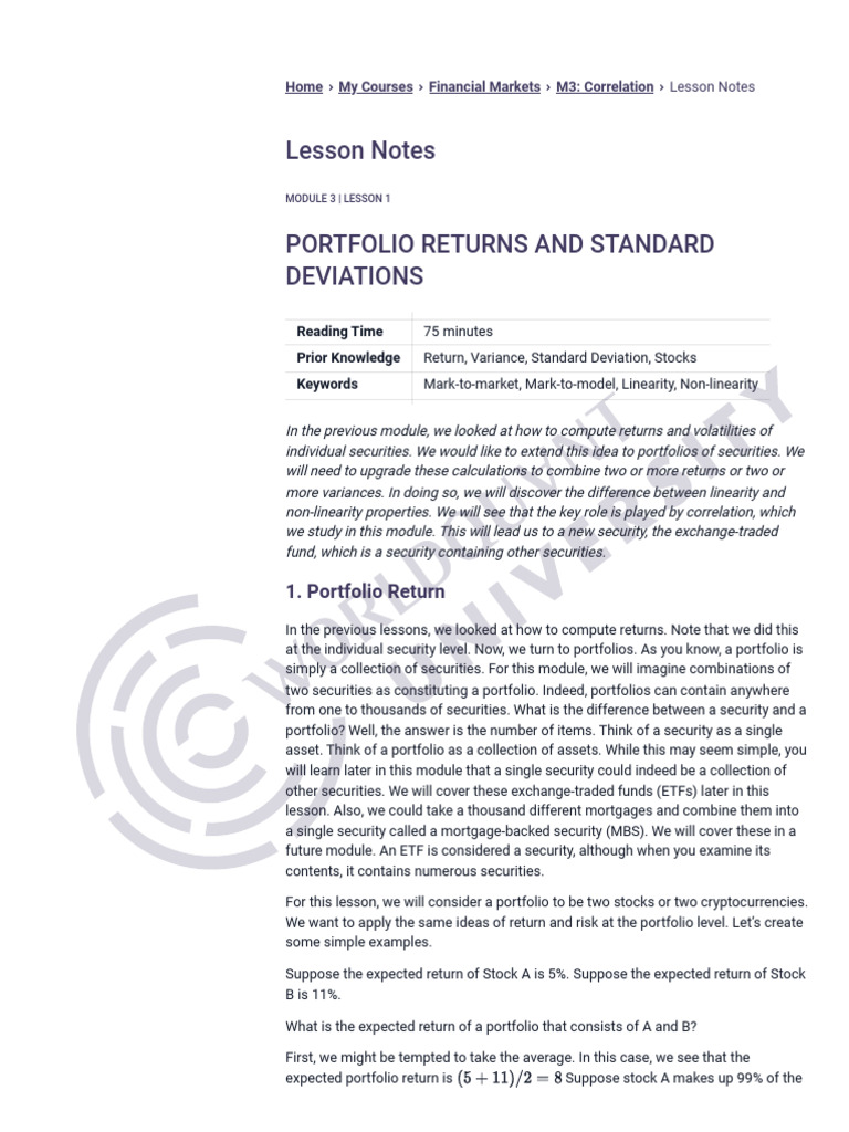 Portfolio Returns and Risks Explained | PDF | Standard Deviation ...