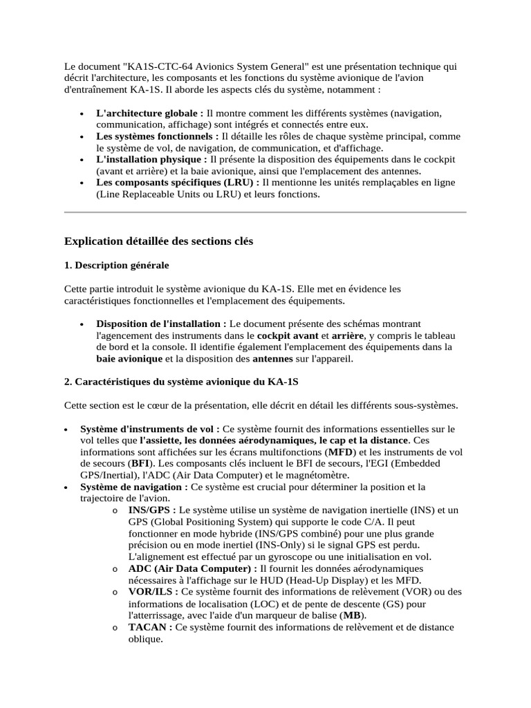 Système Avionique KA-1S: Architecture et Fonctionnalités | PDF ...