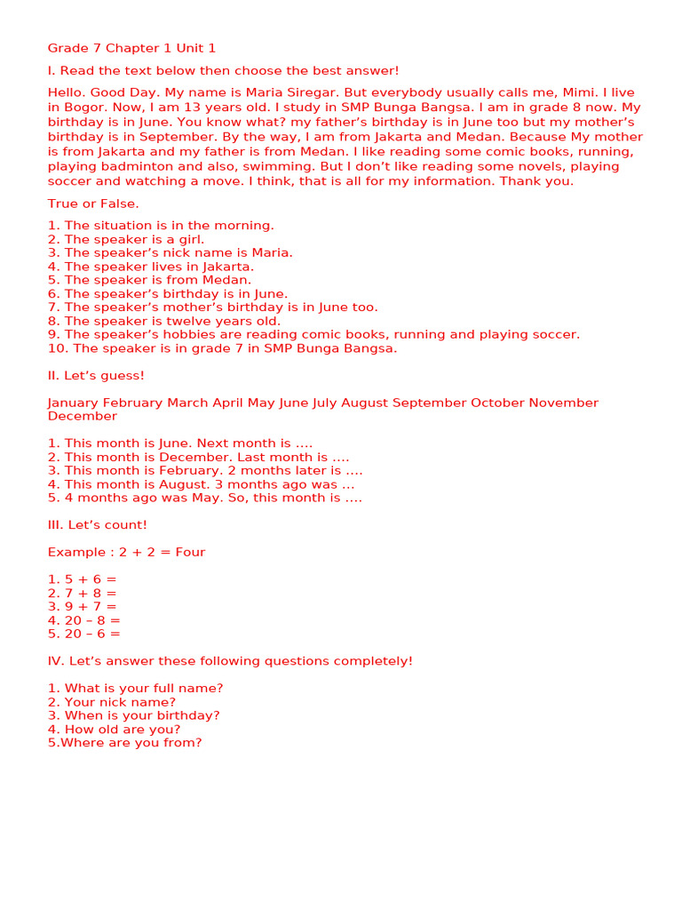 Grade 7 Unit 1 | PDF
