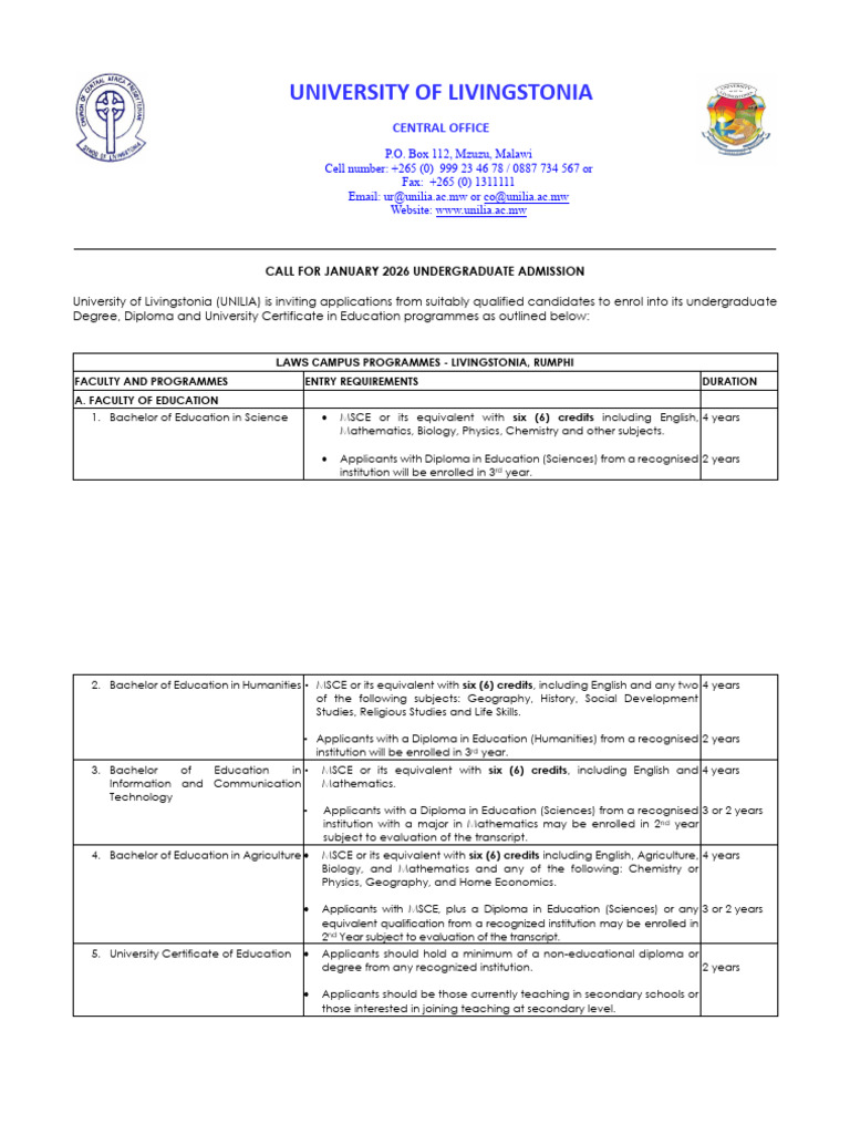 2026 Jan Advert Undergrad | PDF | Bachelor's Degree | Diploma