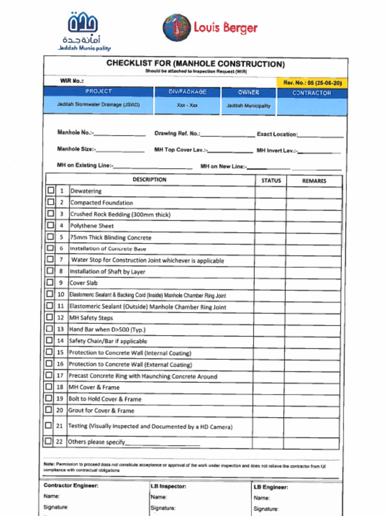 Checklist For Cast Instu Manhole | PDF